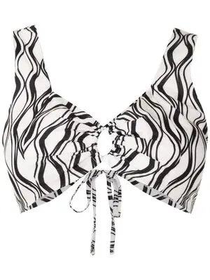 AMIR SLAMA Wave-print Cropped Top - White