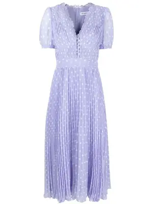 Self-Portrait Polka-Dot Print Pleated Chiffon Midi Dress In Purple - 51%  Off | Editorialist