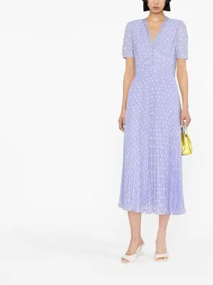 Self-Portrait Polka-Dot Print Pleated Chiffon Midi Dress In Purple - 51%  Off | Editorialist