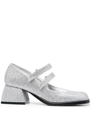 NODALETO Glitter-detail Leather Pumps - Silver