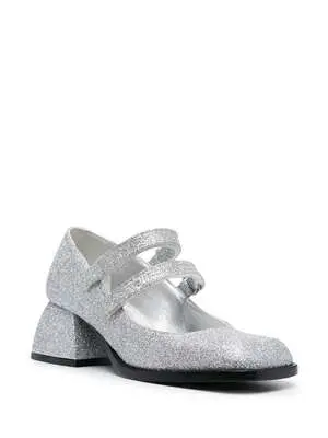 NODALETO Glitter-detail Leather Pumps - Silver