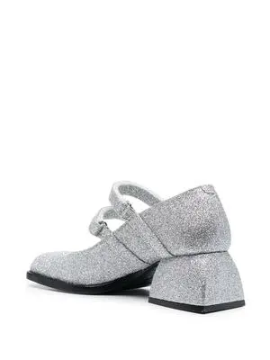 NODALETO Glitter-detail Leather Pumps - Silver