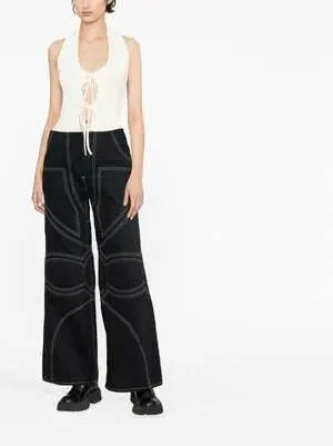 Off-White Contrast-stitch Wide-leg Jeans