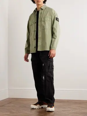 Stone Island Logo-appliquéd Brushed Cotton-canvas Overshirt