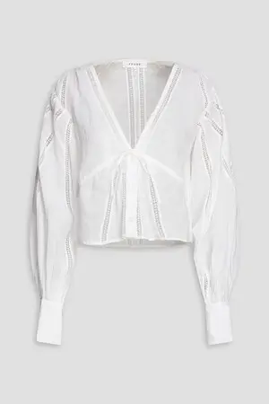 FRAME Crochet-trimmed Ramie Gauze Top