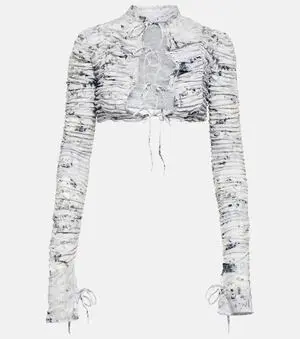 ROBERTA EINER Tie-front Printed Cropped Cardigan