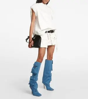Attico Sienna Denim Knee-high Boots - Blue