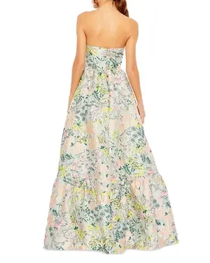 Mac Duggal Strapless Floral Jacquard Gown
