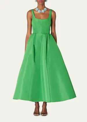 Carolina Herrera Scoop Neck Circle-Cut Cocktail Dress - Grasshopper