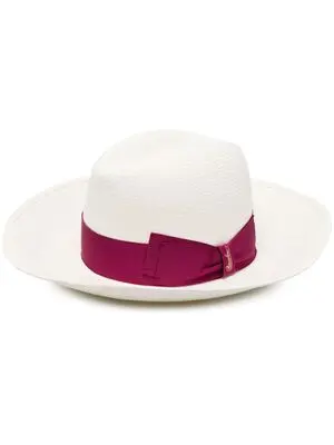 Borsalino Interwoven Straw Fedora With Grosgrain Ribbon