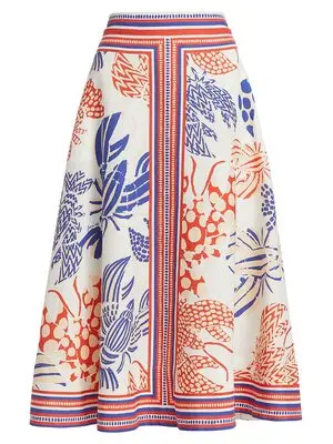 Farm Rio Women's Mixed Lobsters Midi-Skirt - Off White  - Off White