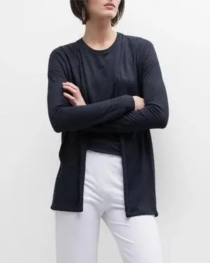 Majestic Filatures Stretch Linen Open-front Cardigan - Black