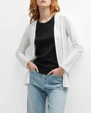 Majestic Filatures Stretch Linen Open-front Cardigan - White