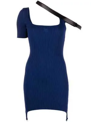 COURREGES Strap-detail Asymmetric Mini Dress - Blue
