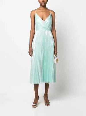 NISSA Metallic-sheen Plissé Midi Dress