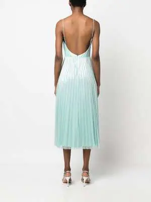 NISSA Metallic-sheen Plissé Midi Dress