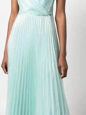 NISSA Metallic-sheen Plissé Midi Dress