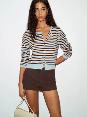REFORMATION Clara Cashmere Crew Cardigan Blue