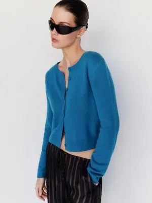 REFORMATION Clara Cashmere Crew Cardigan Blue