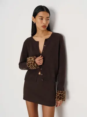 REFORMATION Clara Cashmere Crew Cardigan Brown