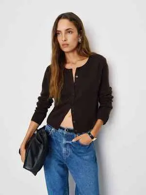 REFORMATION Clara Cashmere Crew Cardigan - Brown