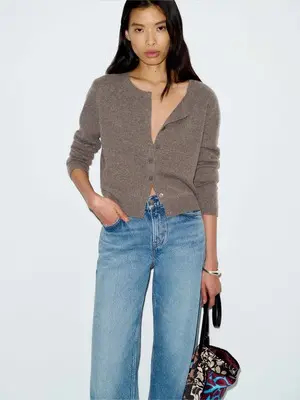REFORMATION Clara Cashmere Crew Cardigan - Brown