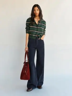 REFORMATION Clara Cashmere Crew Cardigan - Green