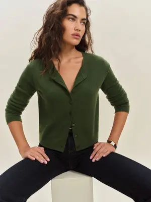 REFORMATION Clara Cashmere Crew Cardigan Green