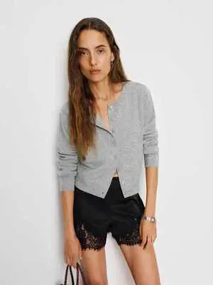 REFORMATION Clara Cashmere Crew Cardigan - Grey