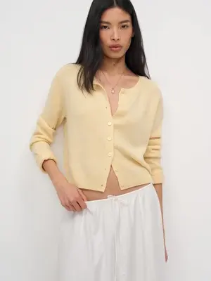 REFORMATION Clara Cashmere Crew Cardigan Yellow