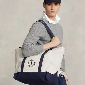 Ralph Lauren Logo-embroidered Canvas Tote Navy/ White