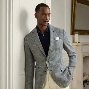 Ralph Lauren Kent Hand-tailored Plaid Linen Jacket - Navy/cream