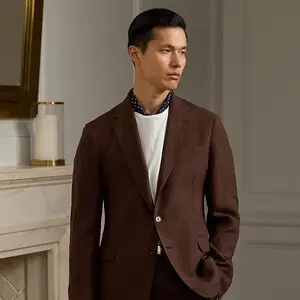 Ralph Lauren Hadley Hand-Tailored Silk-Linen Jacket Brown