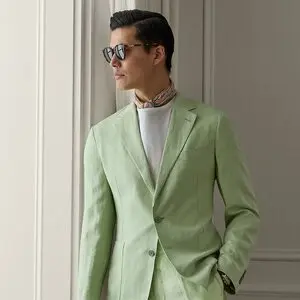 Ralph Lauren Hadley Hand-Tailored Silk-Linen Jacket Palm Green