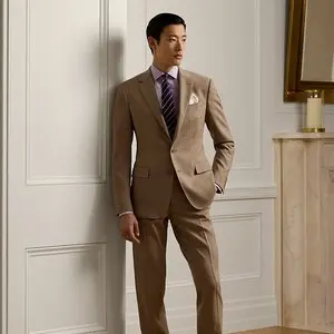 Ralph Lauren Gregory Hand-Tailored Wool Suit Trousers Dark Oatmeal Melange