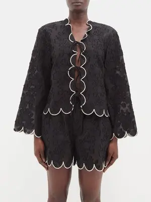La DoubleJ La DoubleJ - Double Dutch Scalloped-edge Cotton Jacket - Womens - Black - M - Black