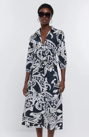RIVER ISLAND Shelly Tie Waist Shirtdress