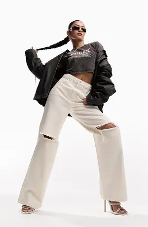 Asos Ripped Dad Jeans - Stone