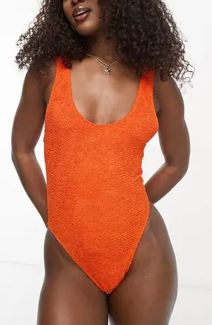 Asos High Leg Smocked One-piece Swimsuit