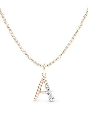 HAUTECARAT Lab Created Diamond Initial Pendant Necklace - A - 18k Rose Gold