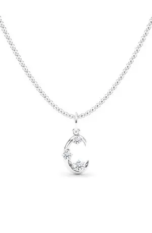 HAUTECARAT Lab Created Diamond Initial Pendant Necklace - C - 18k White Gold
