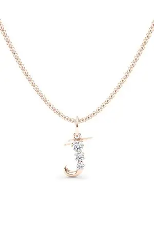 HAUTECARAT Lab Created Diamond Initial Pendant Necklace - J - 18k Rose Gold