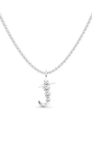 HAUTECARAT Lab Created Diamond Initial Pendant Necklace - J - 18k White Gold