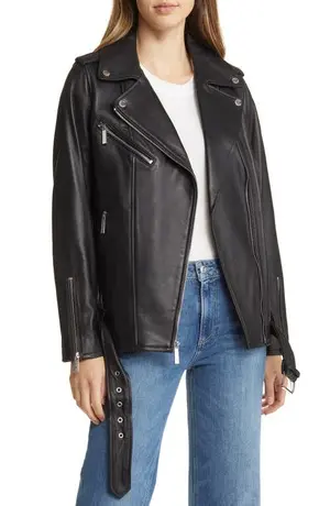 Michael Kors Oversize Moto Leather Jacket - Black
