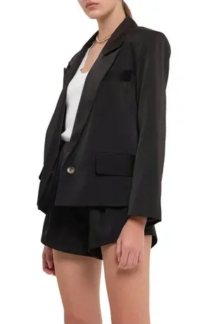 GREY LAB One-button Satin Blazer - Black