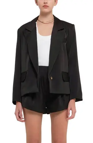 GREY LAB One-button Satin Blazer - Black