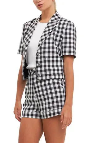 English Factory Short Sleeve Gingham Blazer