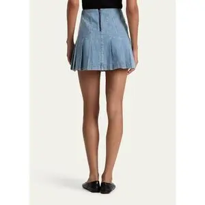 Alice + Olivia Carter Pleated Denim Mini Skirt - Blue