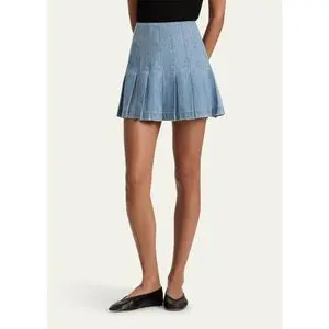 Alice + Olivia Carter Pleated Denim Mini Skirt - Blue