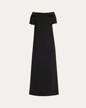 Carolina Herrera Crepe Column Gown With Shoulder Bows - Black